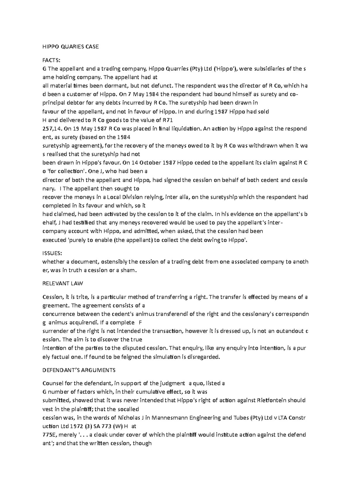 Hippo Quaries CASE - Case - HIPPO QUARIES CASE FACTS: G The appellant ...