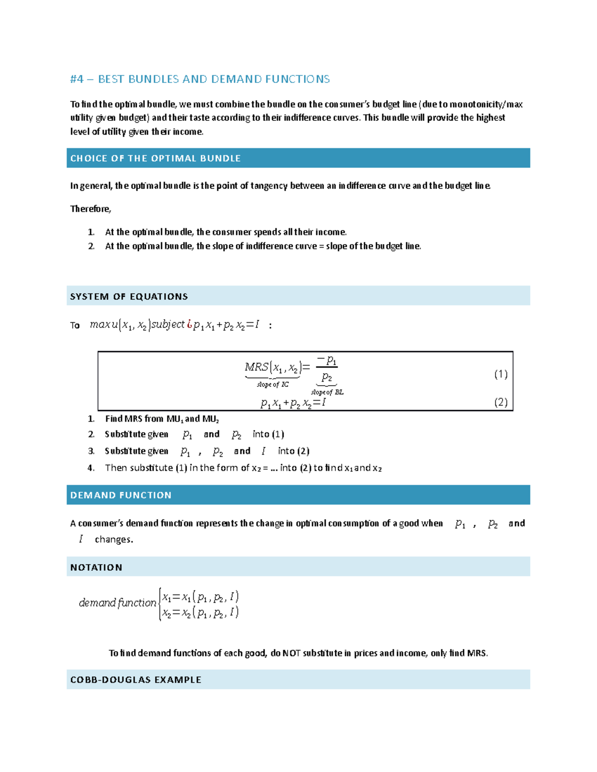 4 - Best Bundles and Demand Functions - #4 – BEST BUNDLES AND DEMAND ...