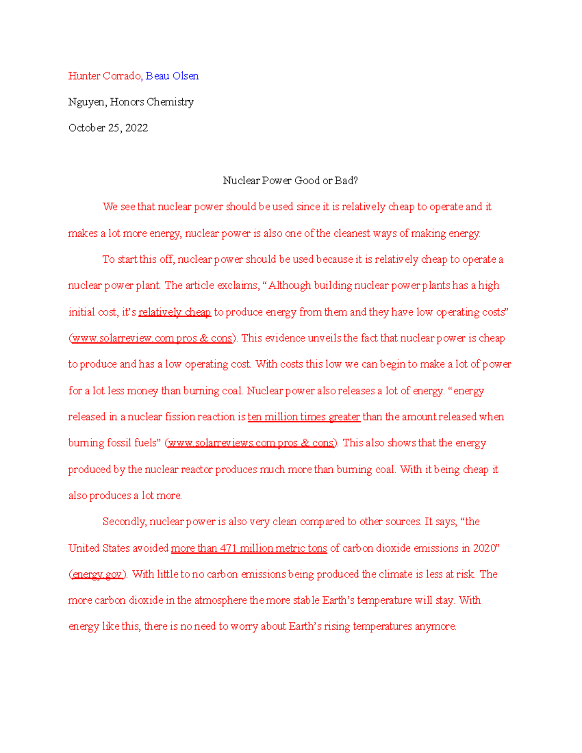 Nuclear Power Essay - Hunter Corrado, Beau Olsen Nguyen, Honors ...