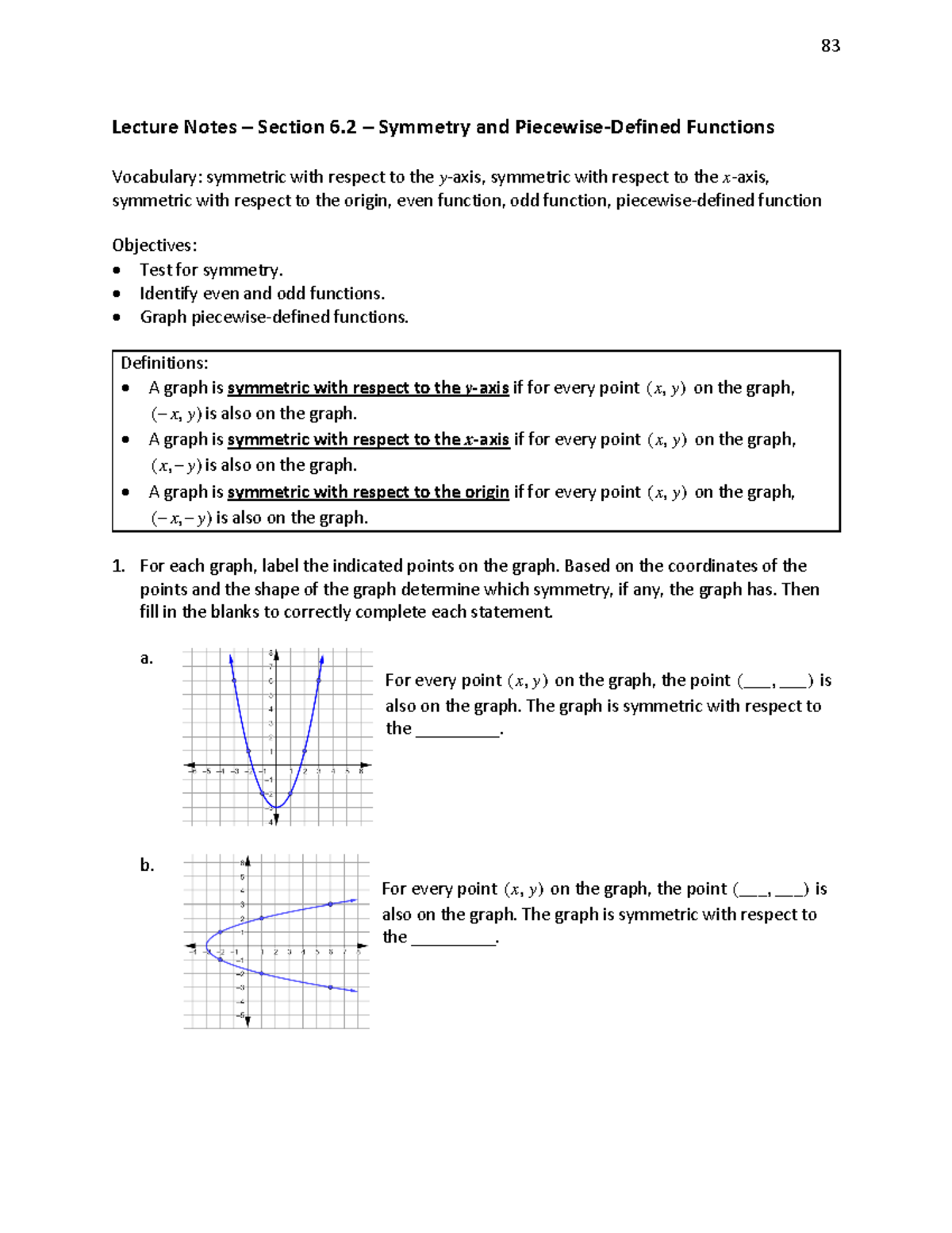 M1105C 6.2 LN Symmetry and Piecewise-Defined Functions W PG NUMS ...
