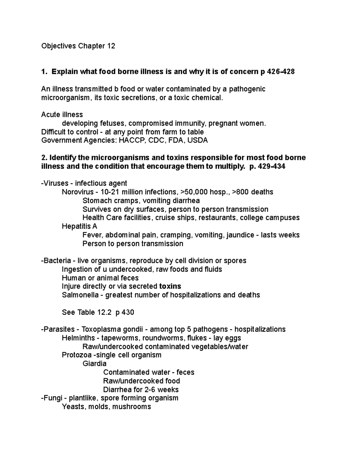 Objectives Chapter `12 - Objectives Chapter 12 Explain what food borne ...