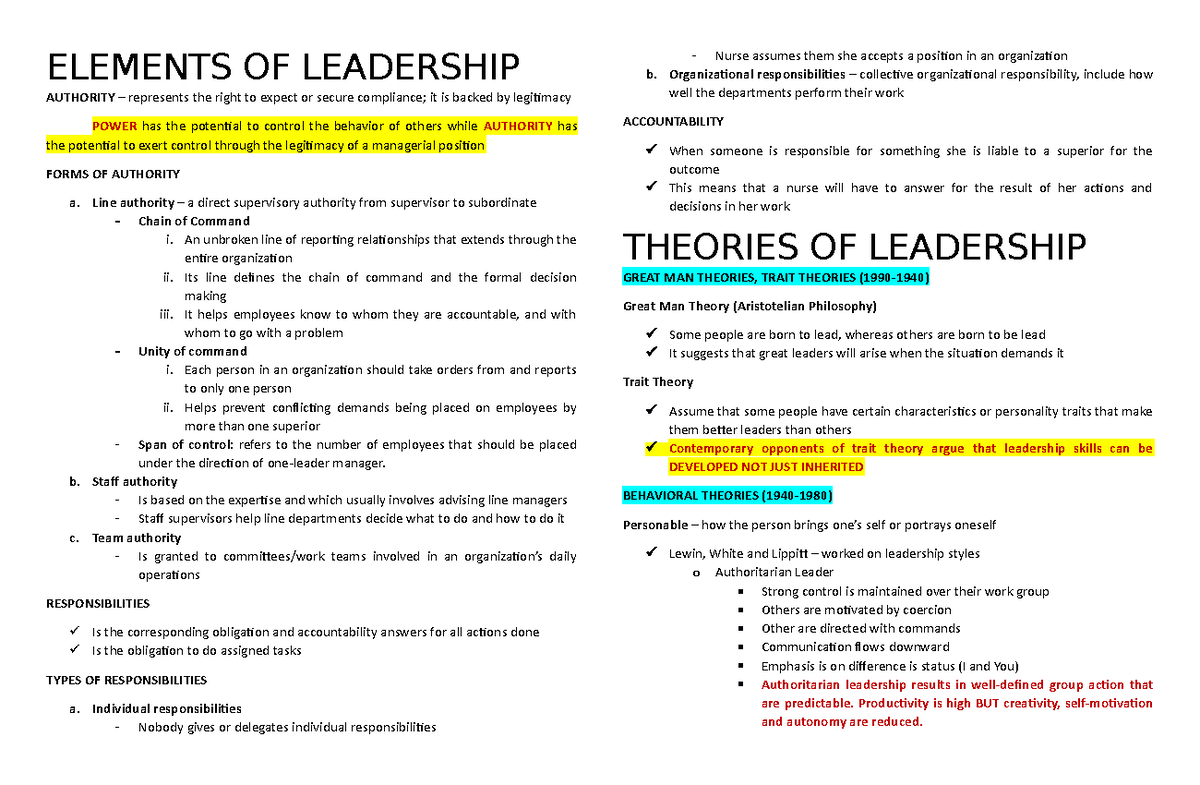 Elements OF Leadership - ELEMENTS OF LEADERSHIP AUTHORITY – represents ...