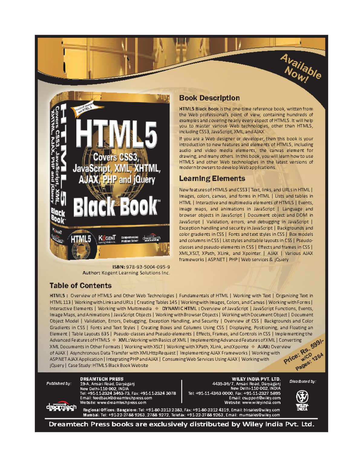 Html 5 black book - Price: Rs. 599/- w/CD Pages: 1264 Price: Rs. 599 ...