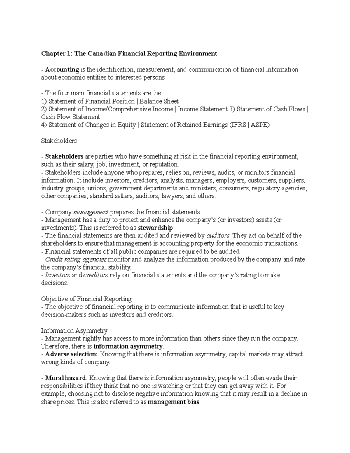 Chapter 1- 3585 - notes lecture 1 - Chapter 1: The Canadian Financial ...