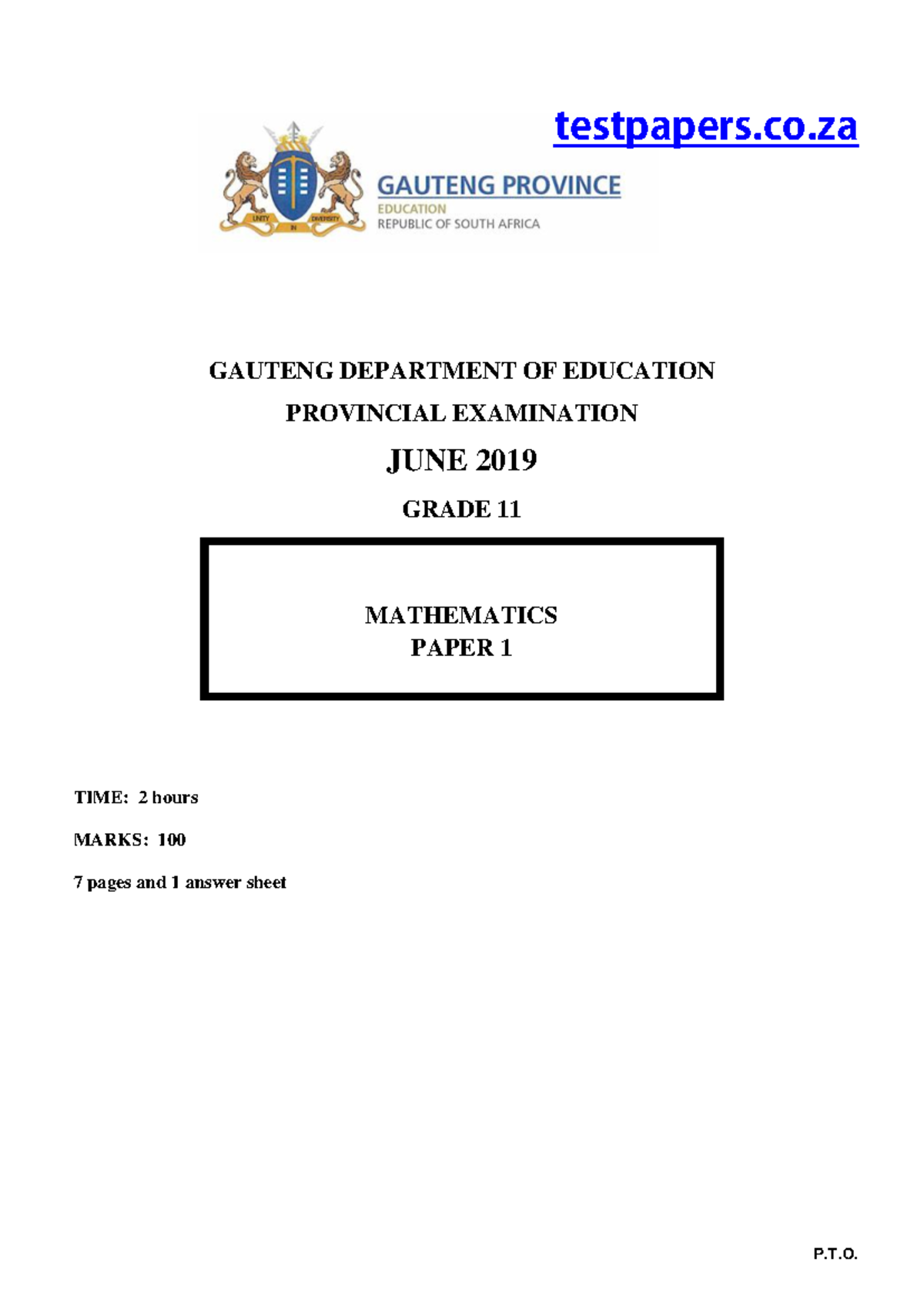 Gr11 Math P1 (English) June 2019 Question Paper - GAUTENG DEPARTMENT OF ...