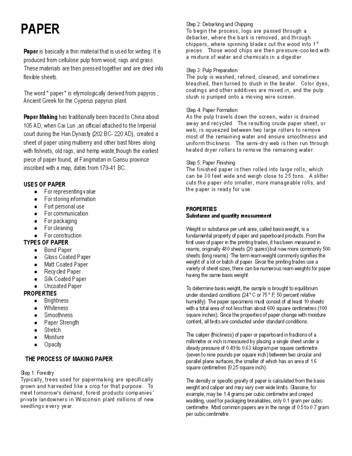 Imp 2 - Lecture notes 3-7 - PAPER Paper is basically a thin material ...