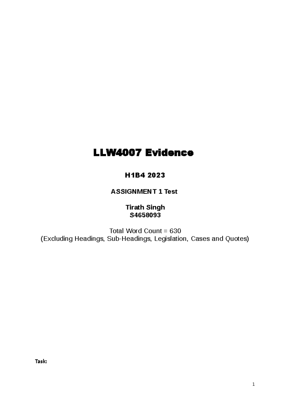 LLW4007 Evidence H1B4 2023 ASSIGNMENT 1 Test - Studocu