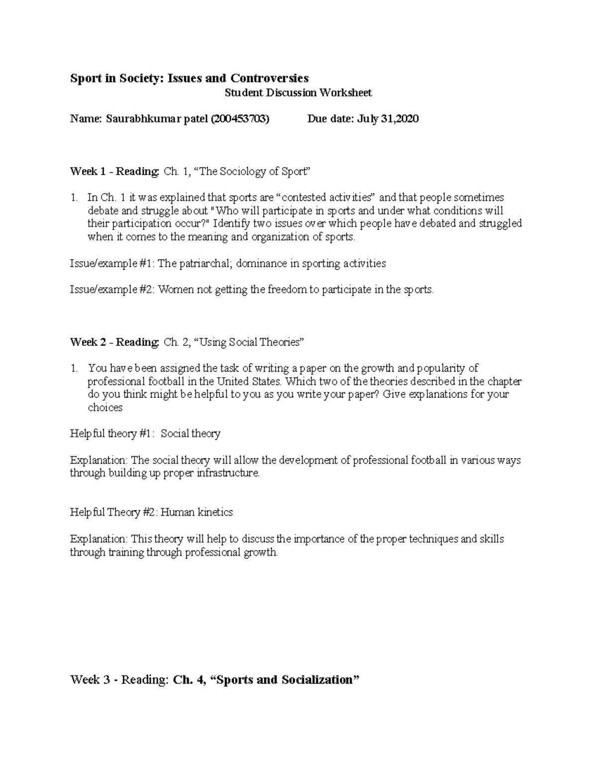 Discussion Worksheet Sports and society - Sport in Society: Issues and ...