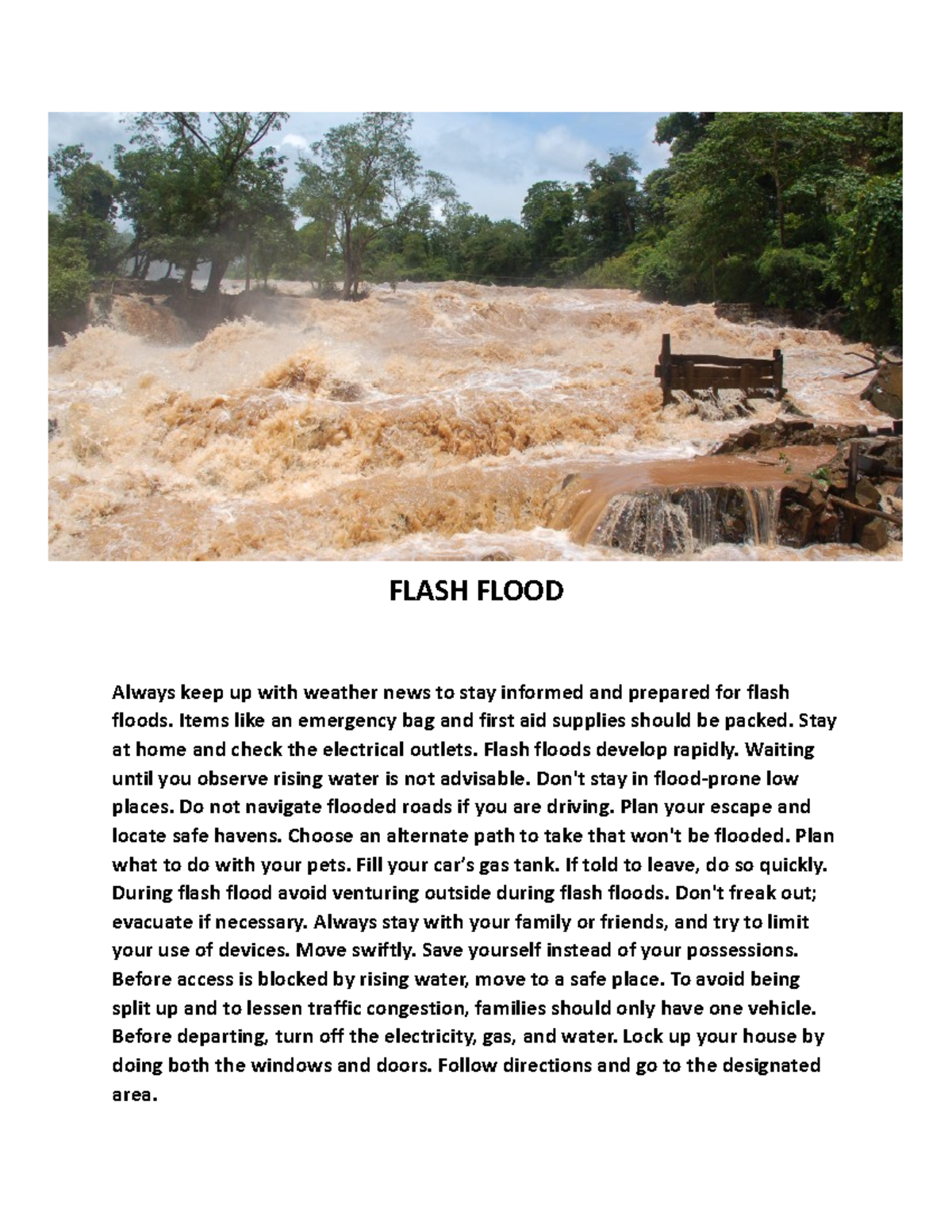 Disaster - An assignment - FLASH FLOOD Always keep up with weather news ...