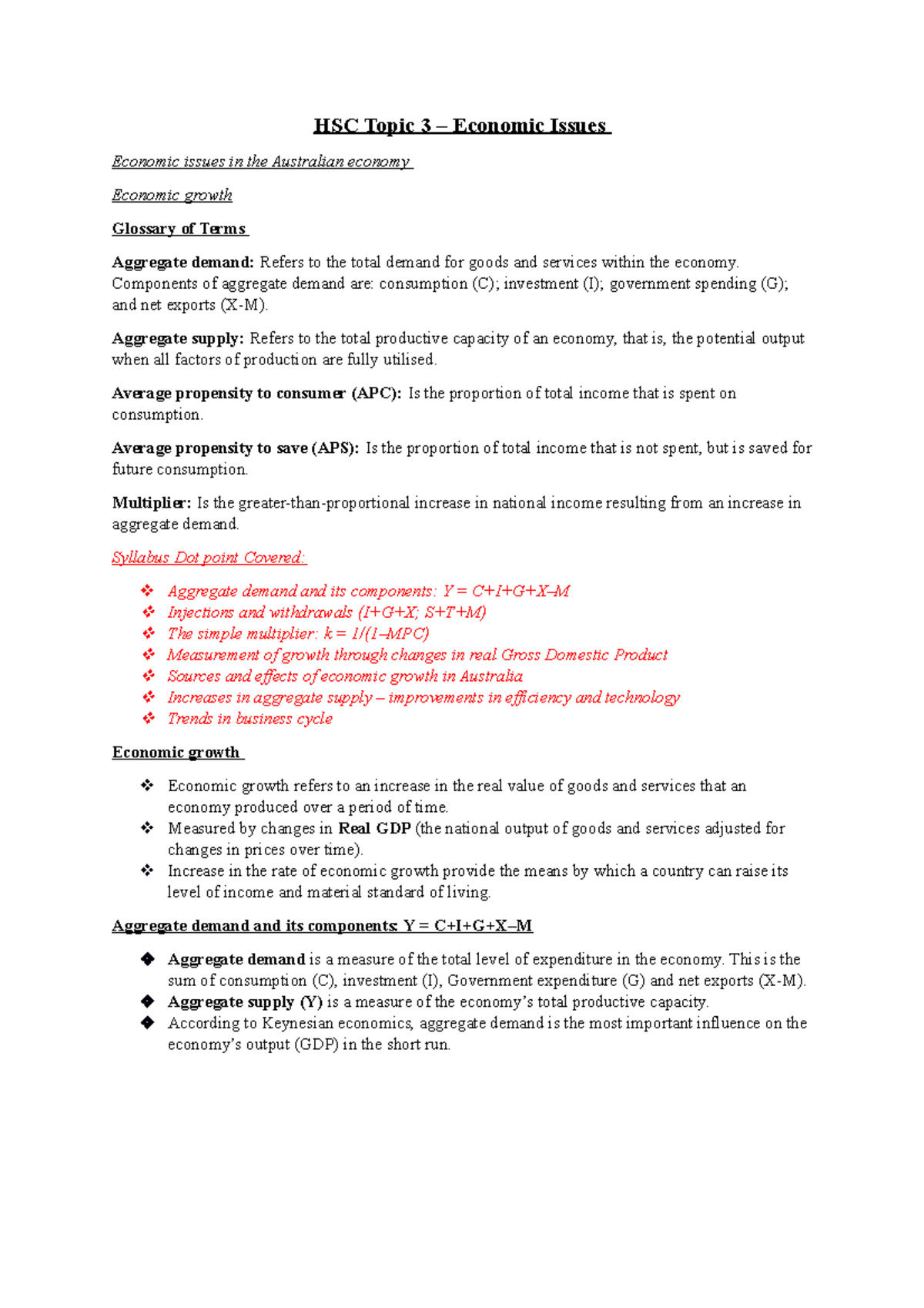 HSC Economics Notes Topic Three – Economic Issues - HSC Topic 3 ...