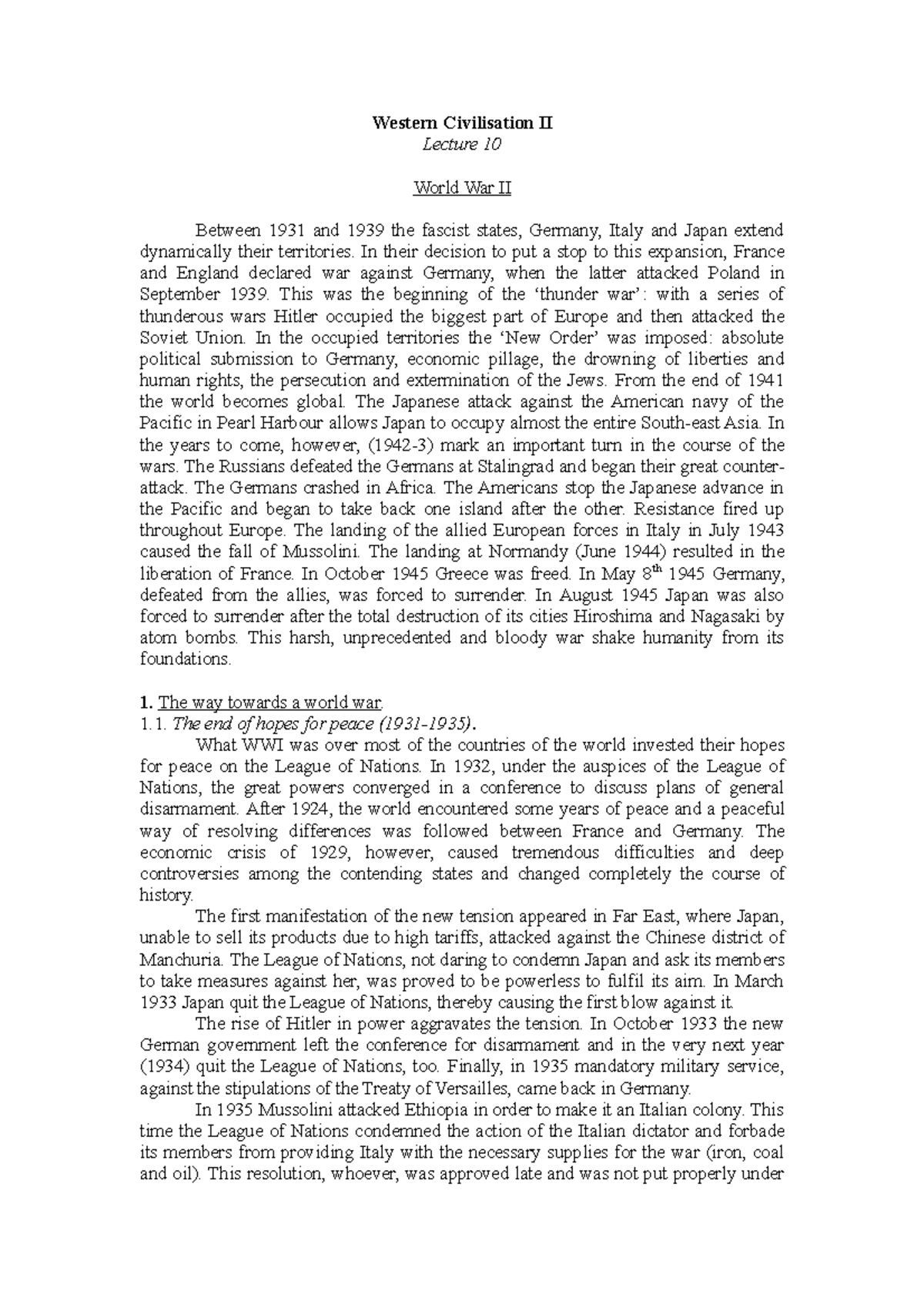 Lecture 10 - world history one material and speech in this word doc ...