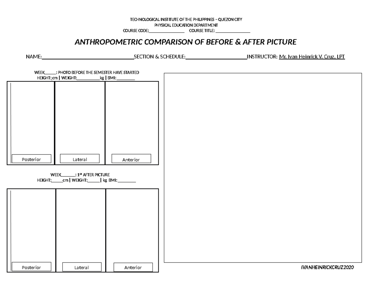 Pathfit-WEEK5 Villona - ANTHROPOMETRIC COMPARISON OF BEFORE & AFTER ...