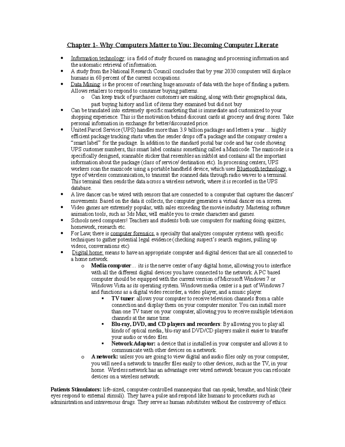 Cis 1000 chapter 1 13 Summary 6 - Chapter 1- Why Computers Matter to ...
