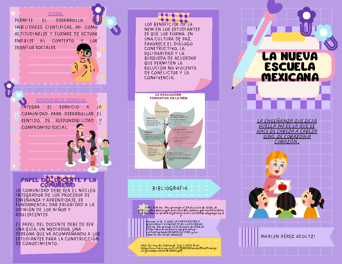 Triptico LA NEM Marlen - NUEVA ESCUELA MEXICANA - LA ENSEÑANZA QUE DEJA HUELLA NO ES LA QUE SE ...