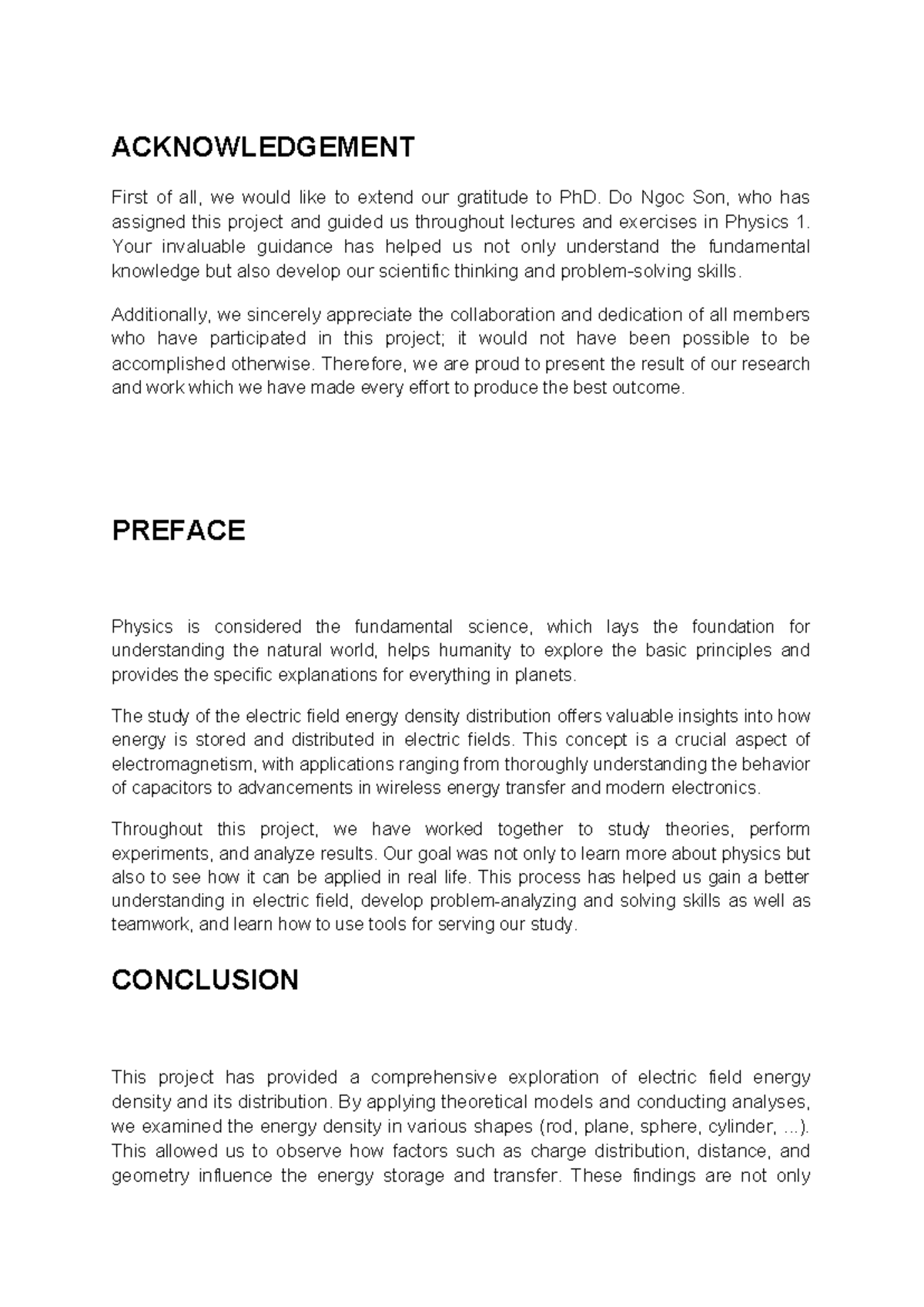 Acknowledgement preface and conclusion - ACKNOWLEDGEMENT First of all ...