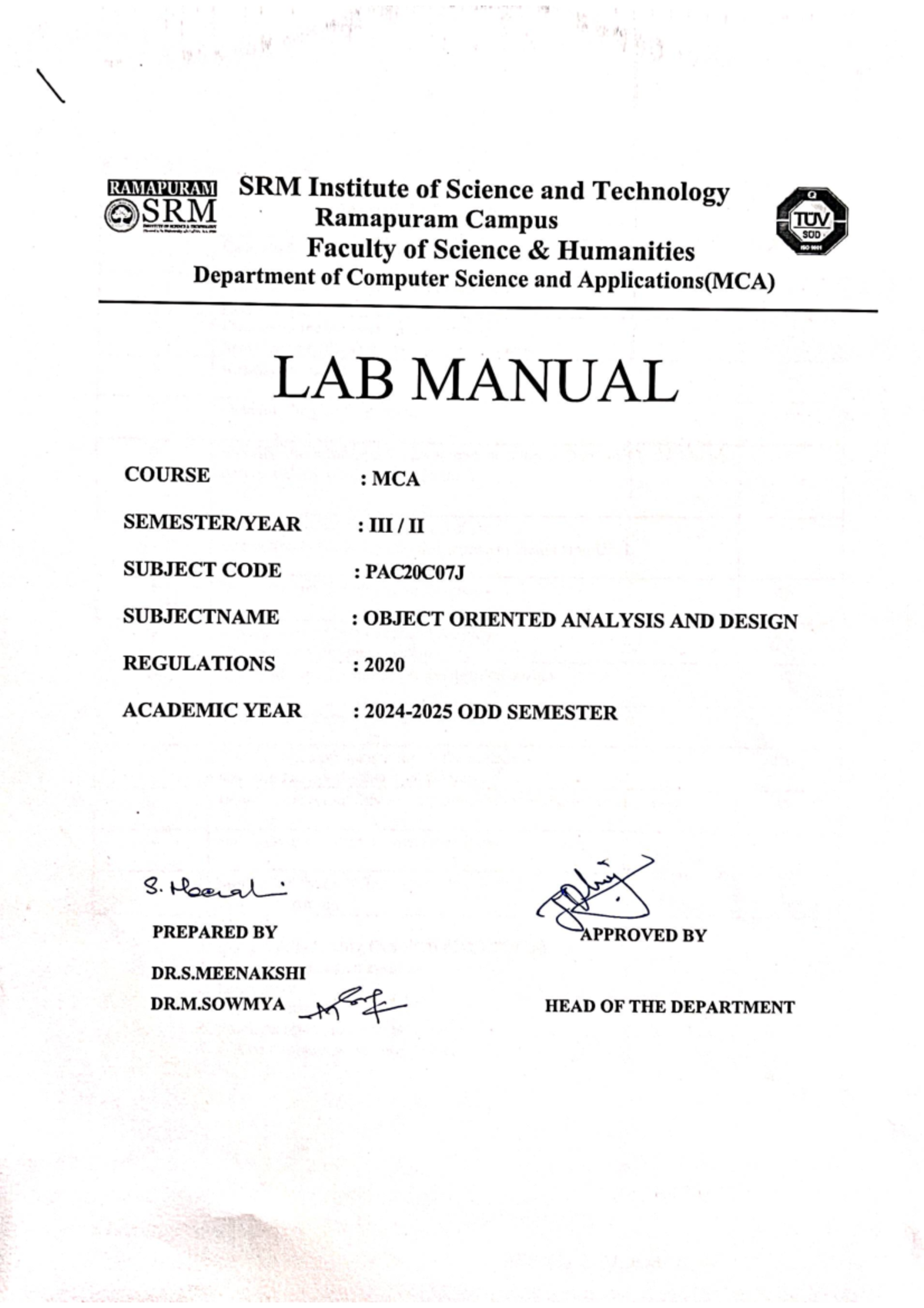 PAC20C07J- OOAD Lab manual - List of Programs S Name of the Program Pg ...