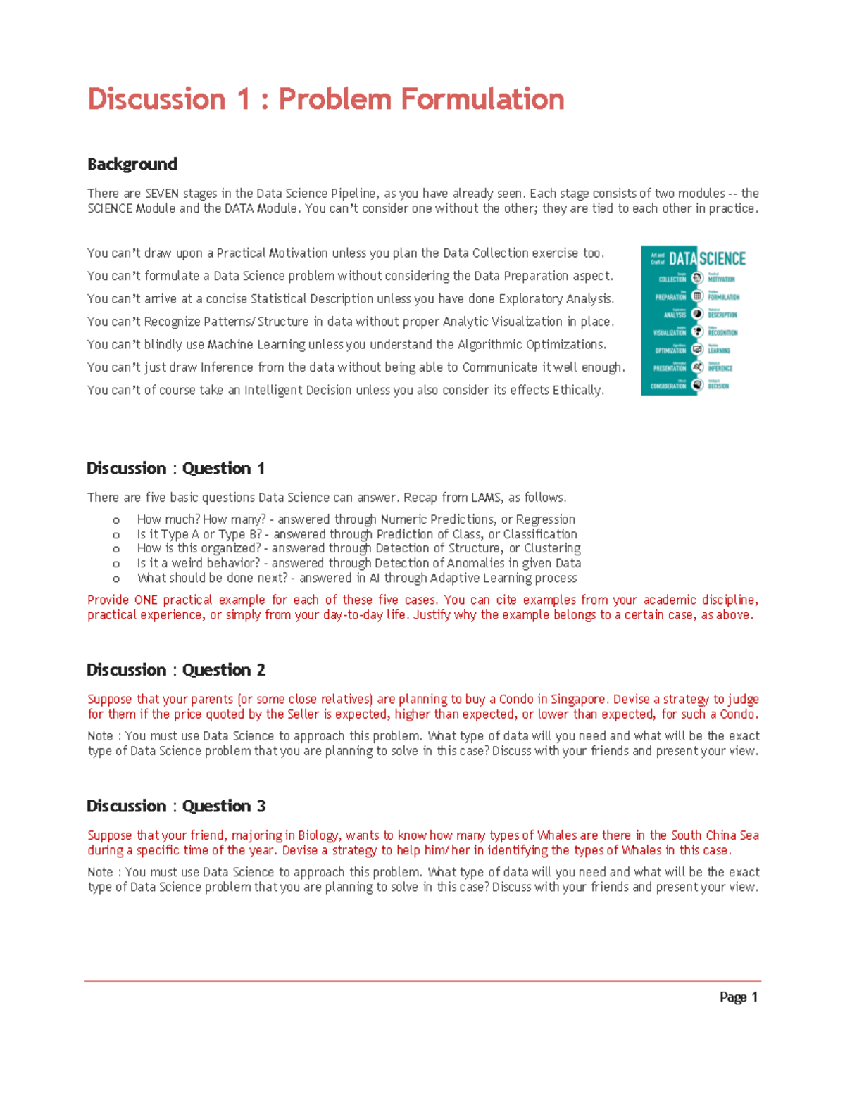 Discussion 1 Question - Page 1 Discussion 1 : Problem Formulation ...