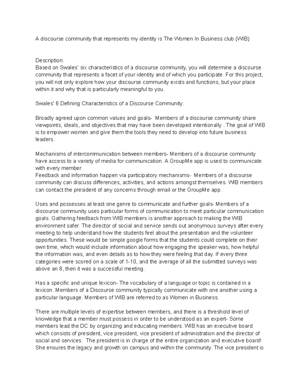 ENG 183 Discourse Community in Relation to Identity Project ...