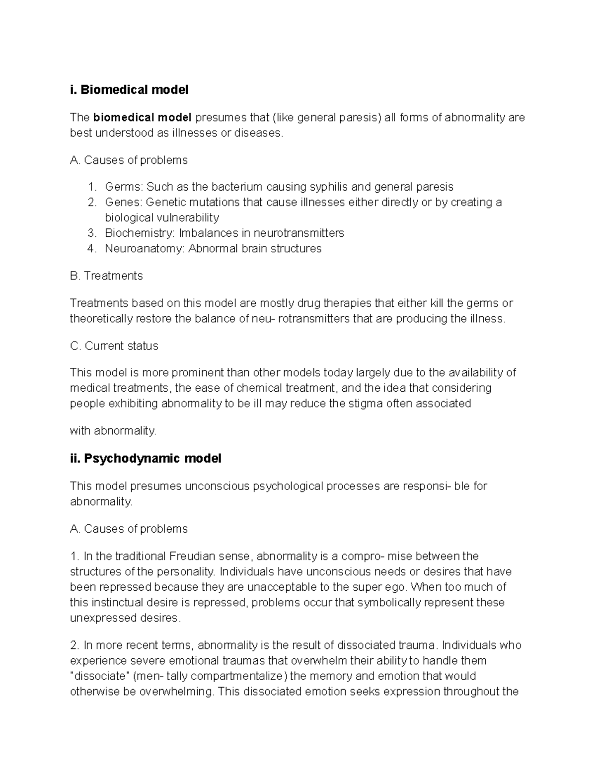 Psych notes p18 - i. Biomedical model The biomedical model presumes ...