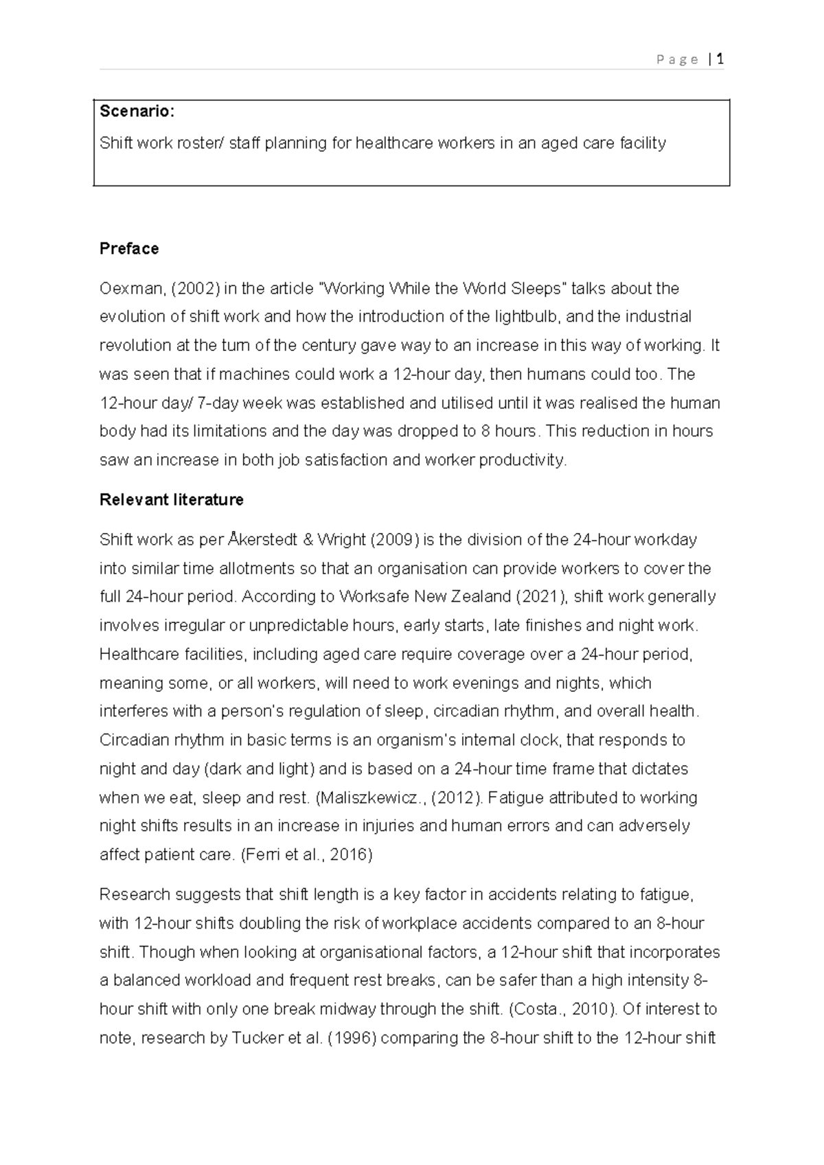 Shift work roster/ staff planning for healthcare workers in an aged ...