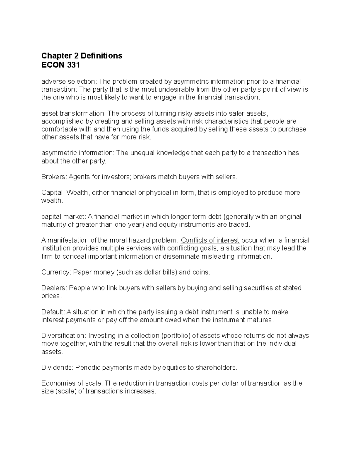 ECON 331 chapter 2 notes - ECON 331 - Concordia - Studocu