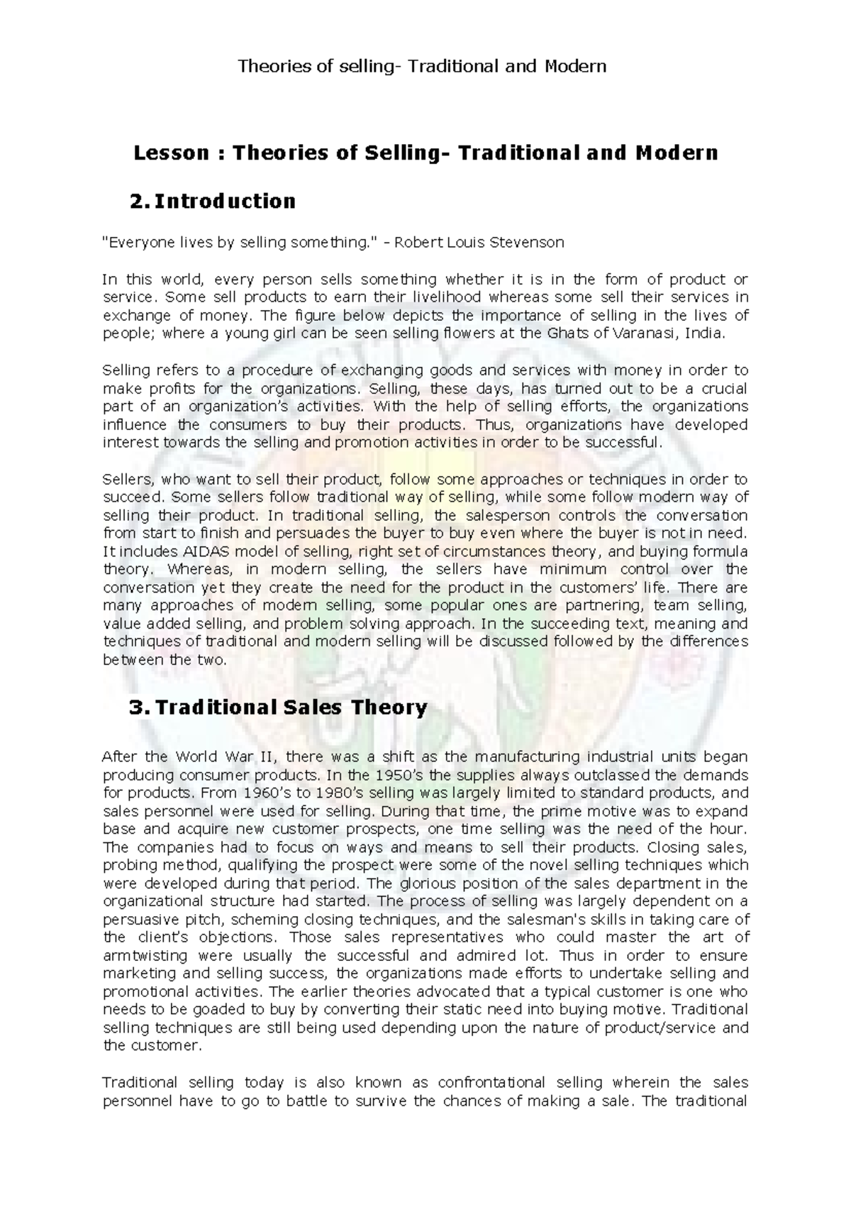 Theories of Selling- Traditional and Modern - Lesson : Theories of ...