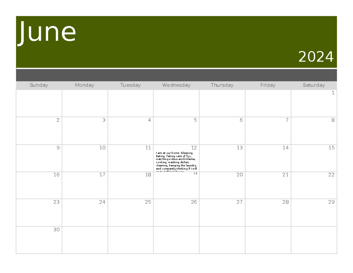 Calendario 2024 july - June 2024 Sunday Monday Tuesday Wednesday ...