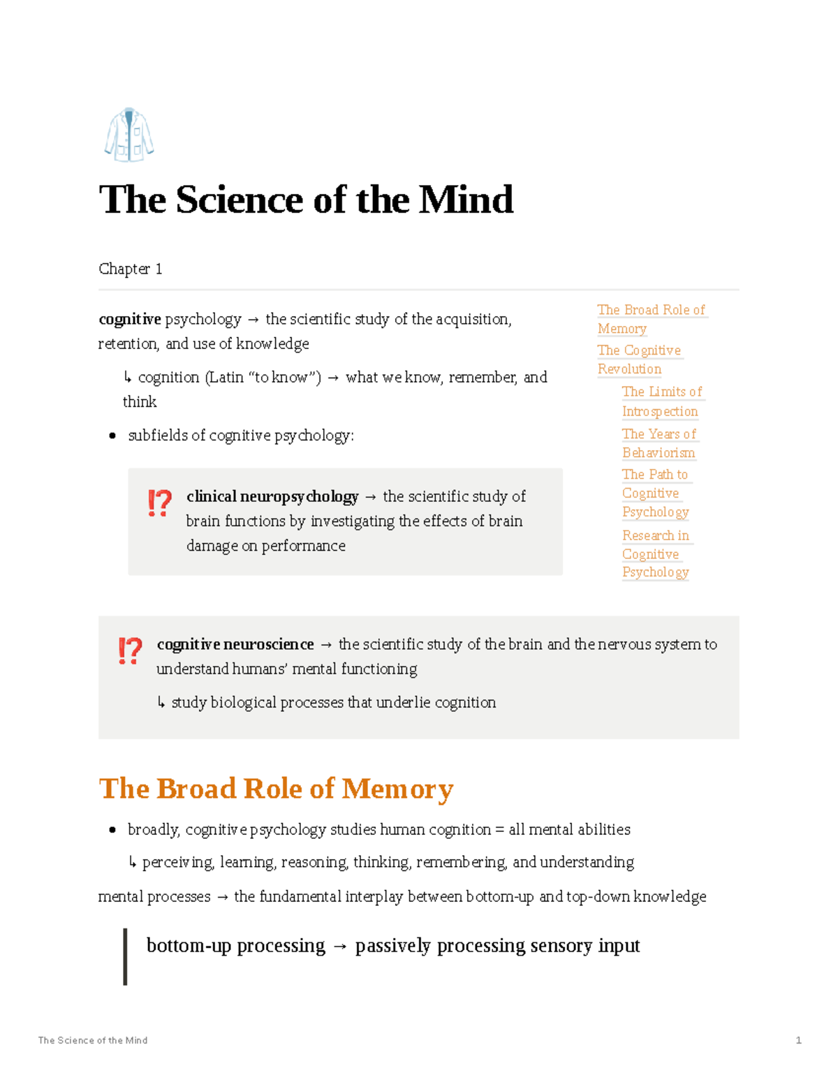 Chapter 1 - Summary Cognitive Psychology - 🥼 The Science of the Mind ...