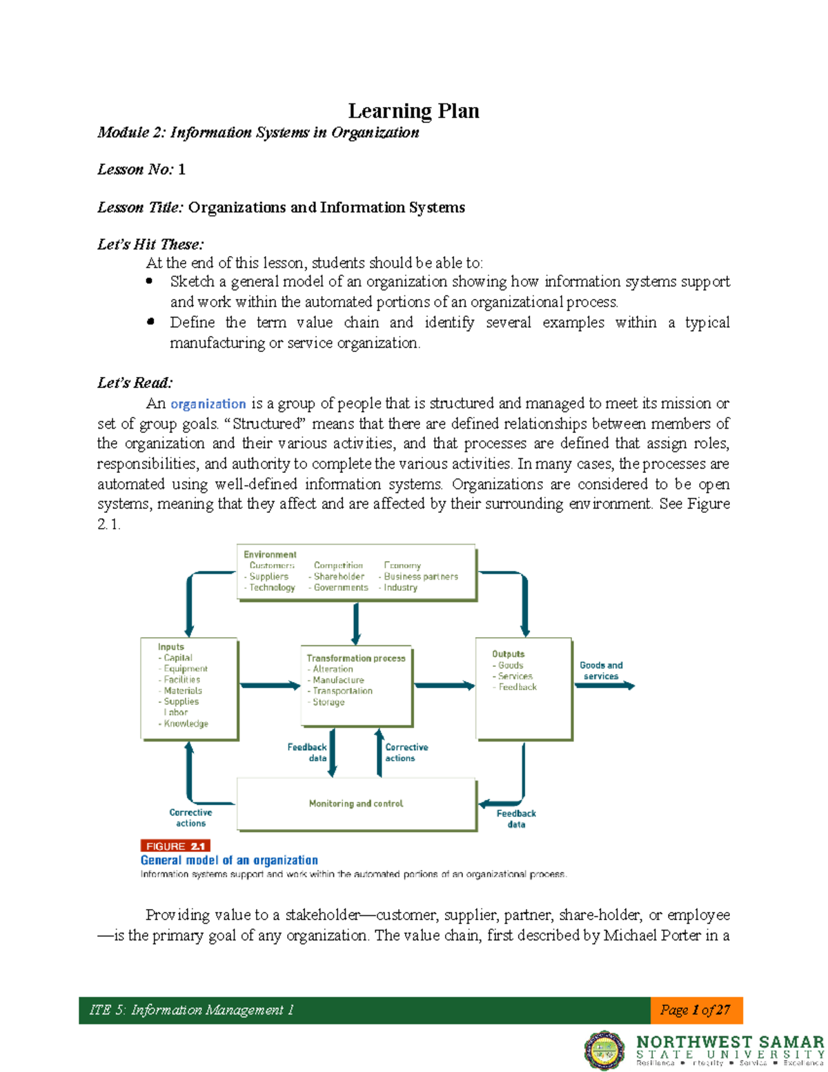 M2 Information Systems in Organization - ITE 5: Information Management ...