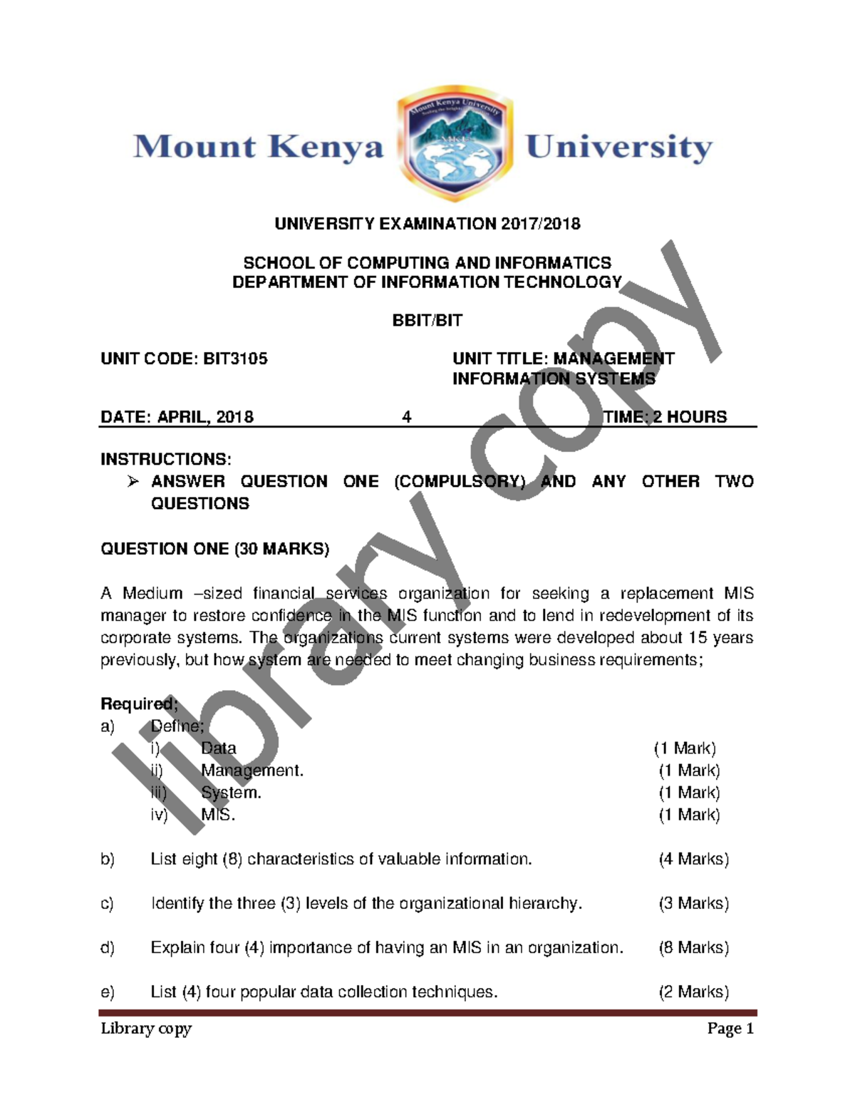 BIT3105 Management Information Systems Regular P4 Extra - Library copy ...