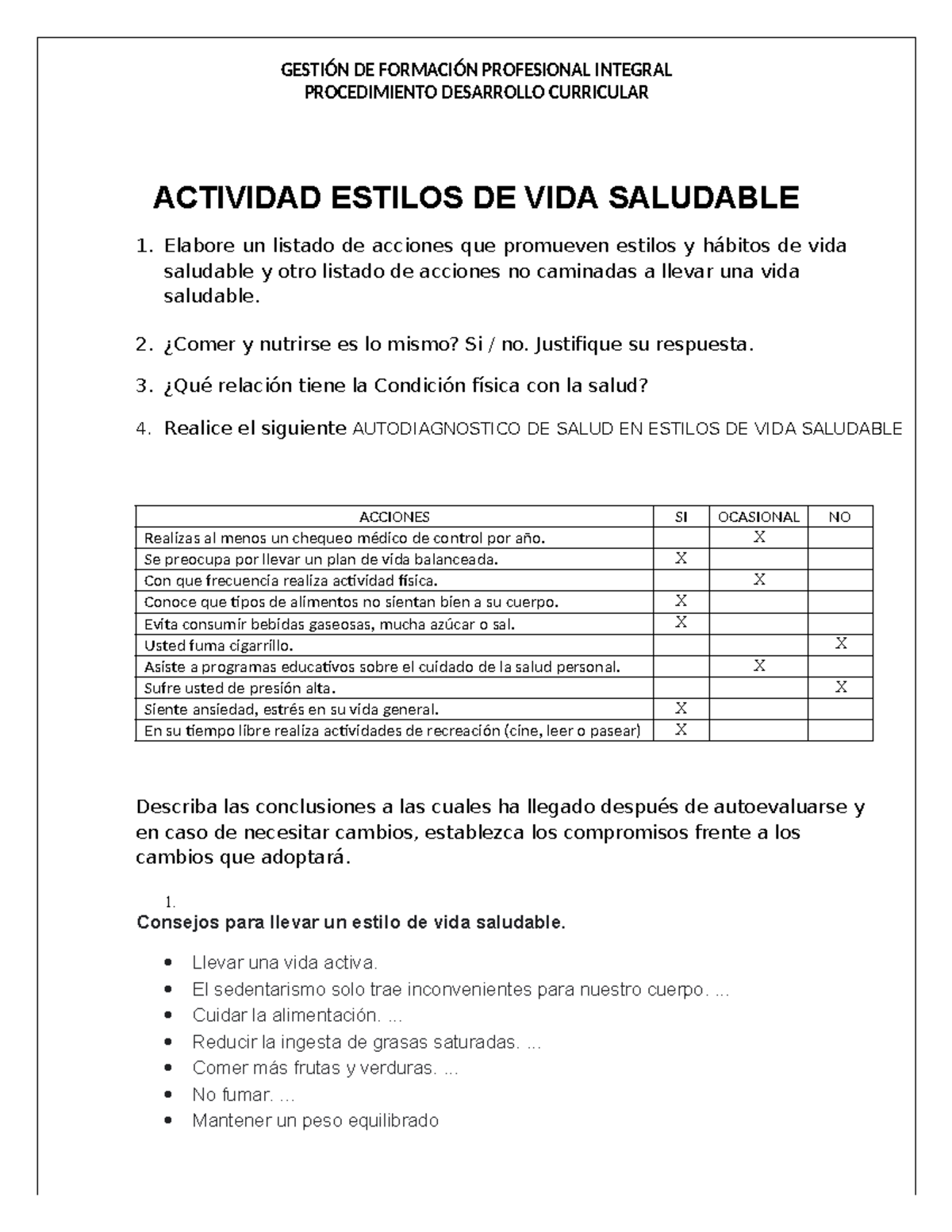 Actividad -Estilos de vida saludable - GESTIÓN DE FORMACIÓN PROFESIONAL INTEGRAL PROCEDIMIENTO ...
