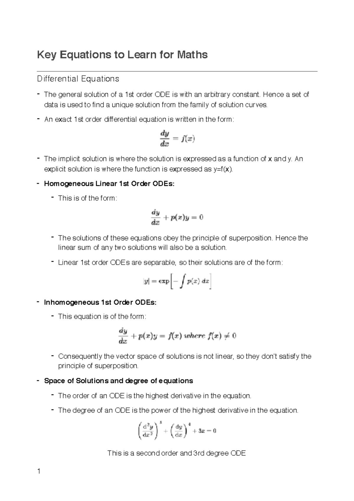 Natural Sciences Mathematics Mathematical Methods Ii Part 1 Key
