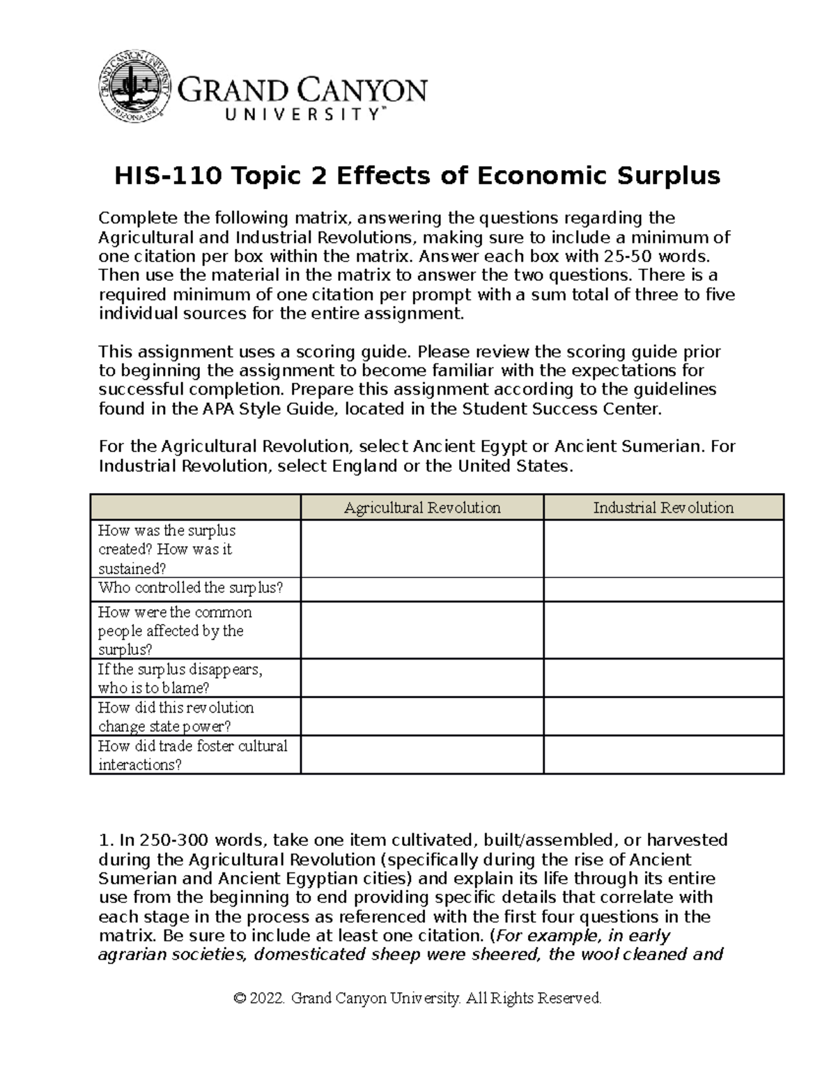History week 2 - HIS-110 Topic 2 Effects of Economic Surplus Complete ...
