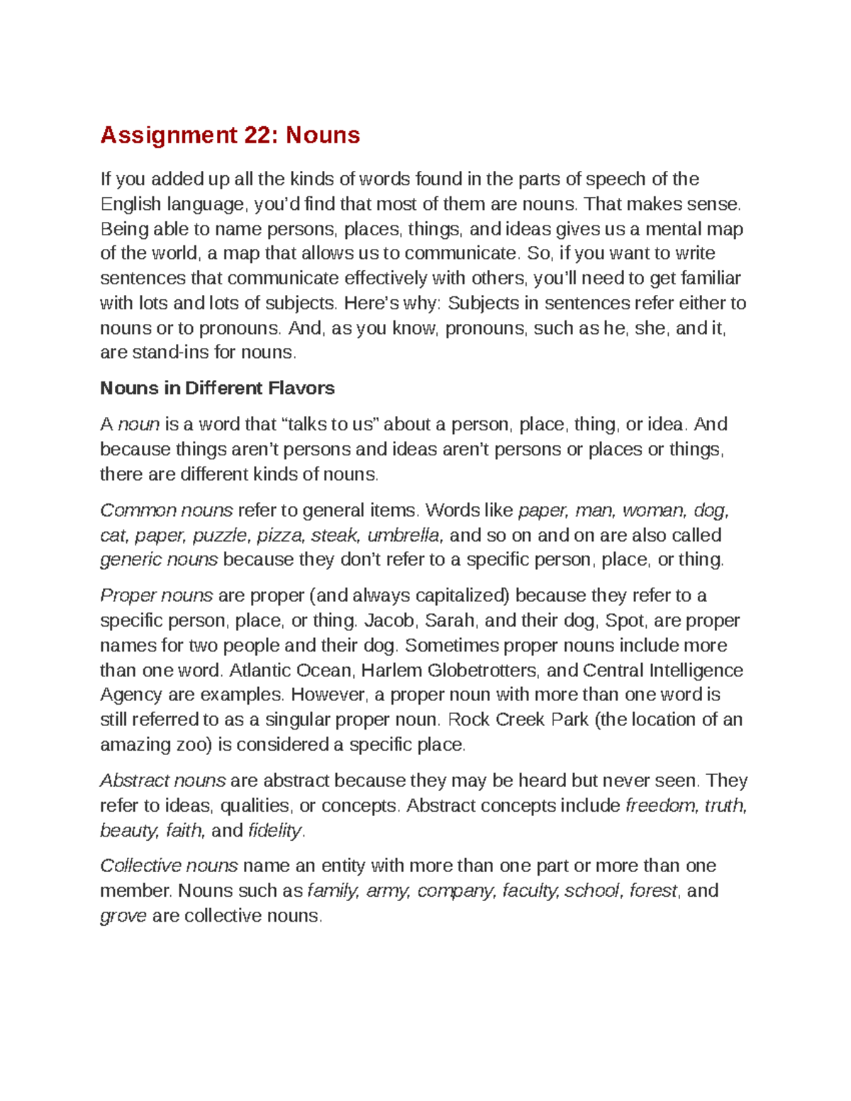Assignment 22 Nouns English Compostion 1 Study Guide on Nouns - Google ...