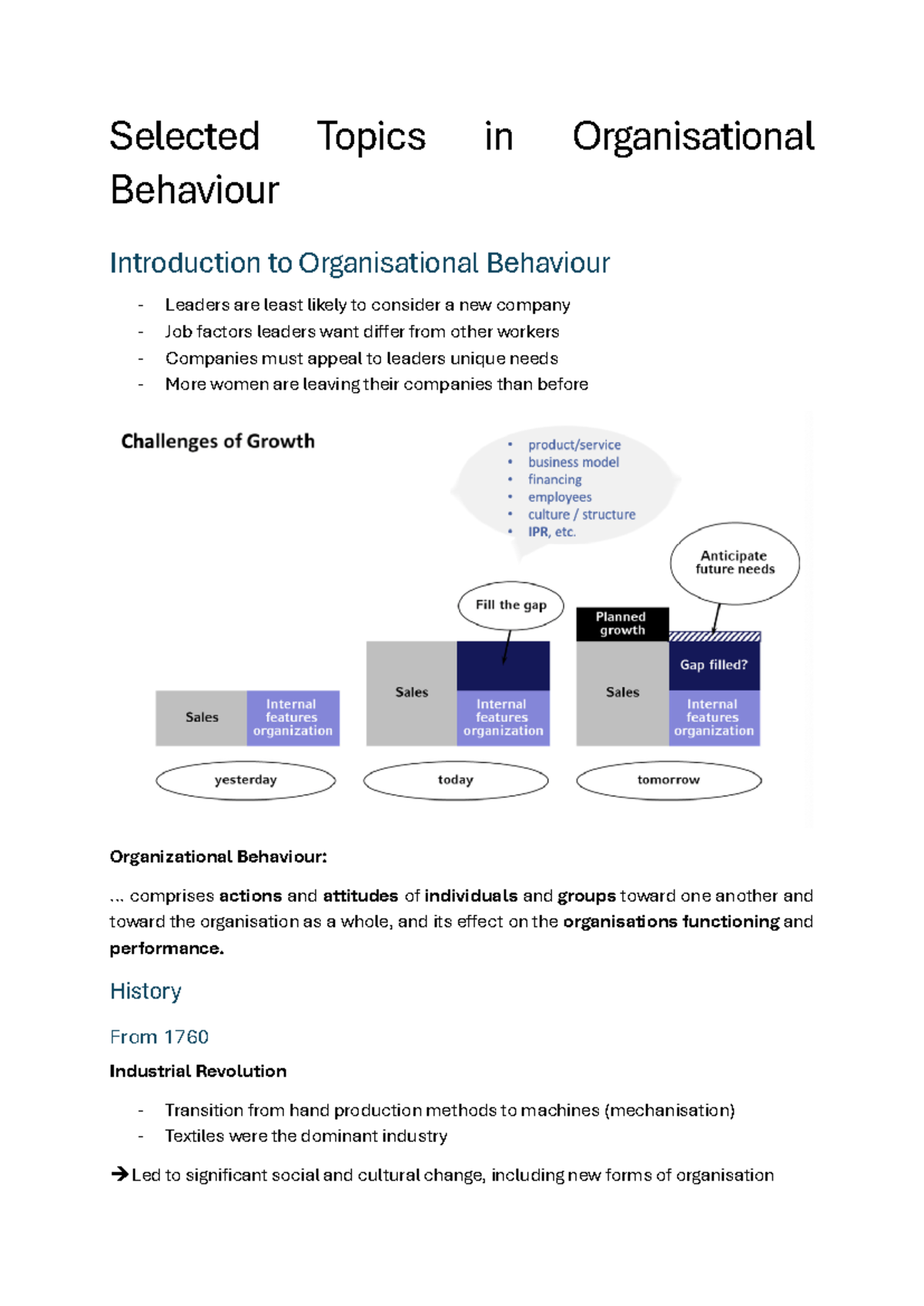 Organisational Behaviour Summary - Selected Topics in Organisational ...