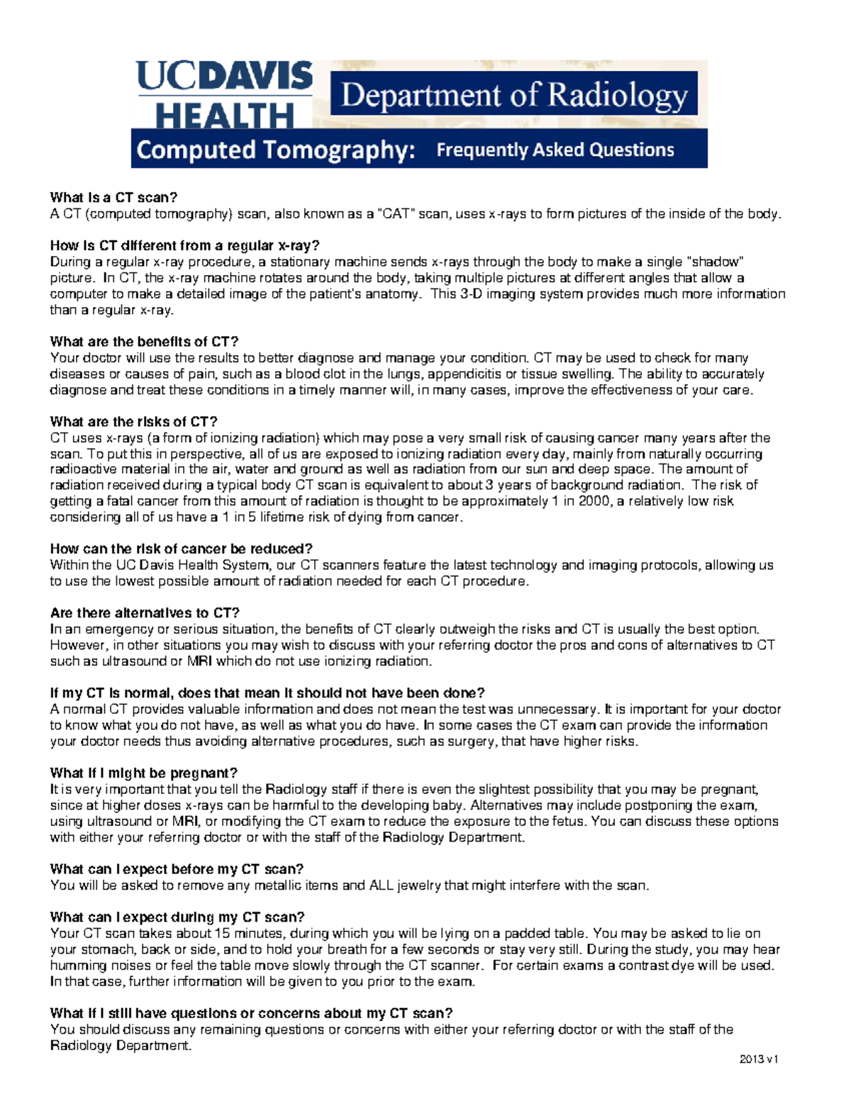 Ucdhs CT FAQ v1 - Lecture Notes - What is a CT scan? A CT (computed ...