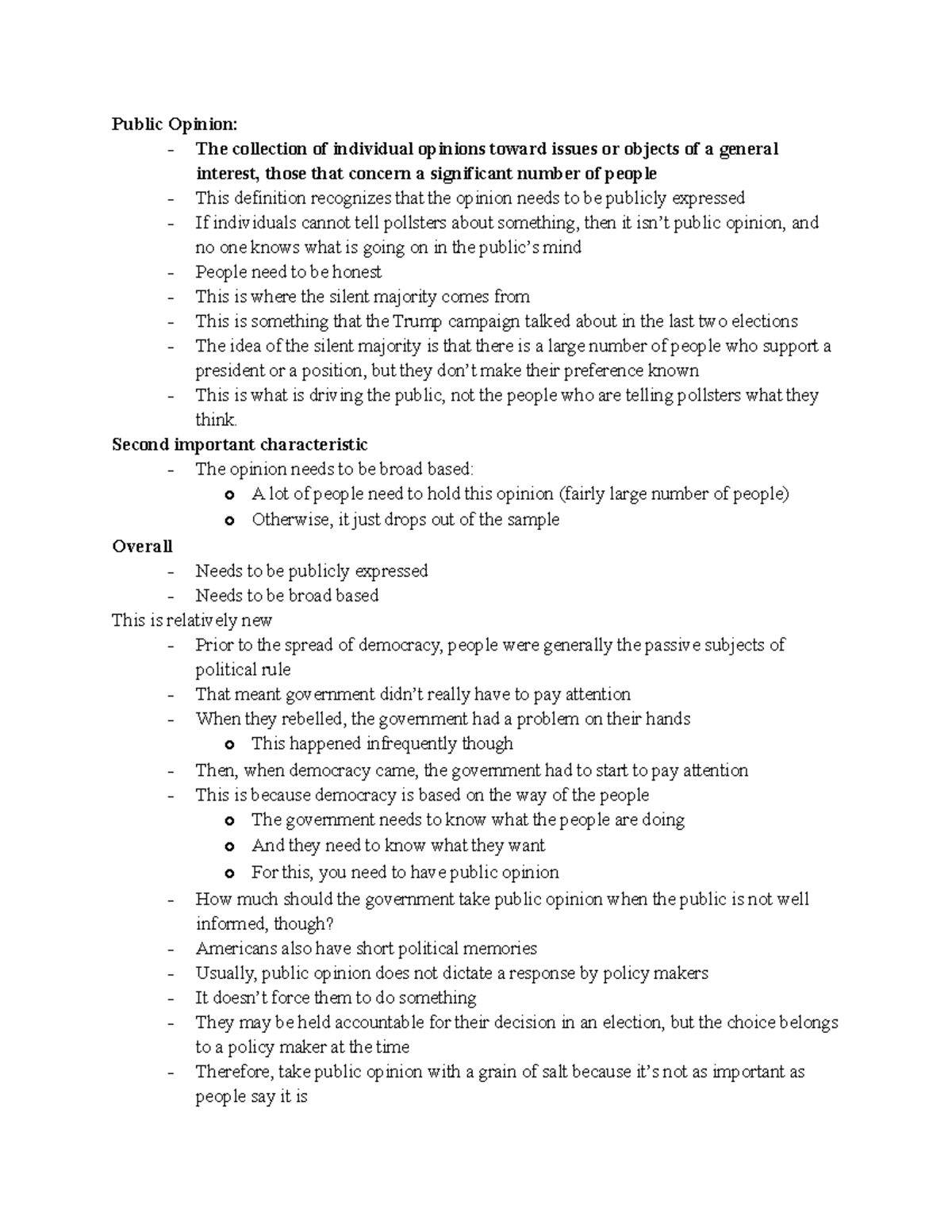 10.18 Lecture - Public Opinion - Public Opinion: - The collection of ...