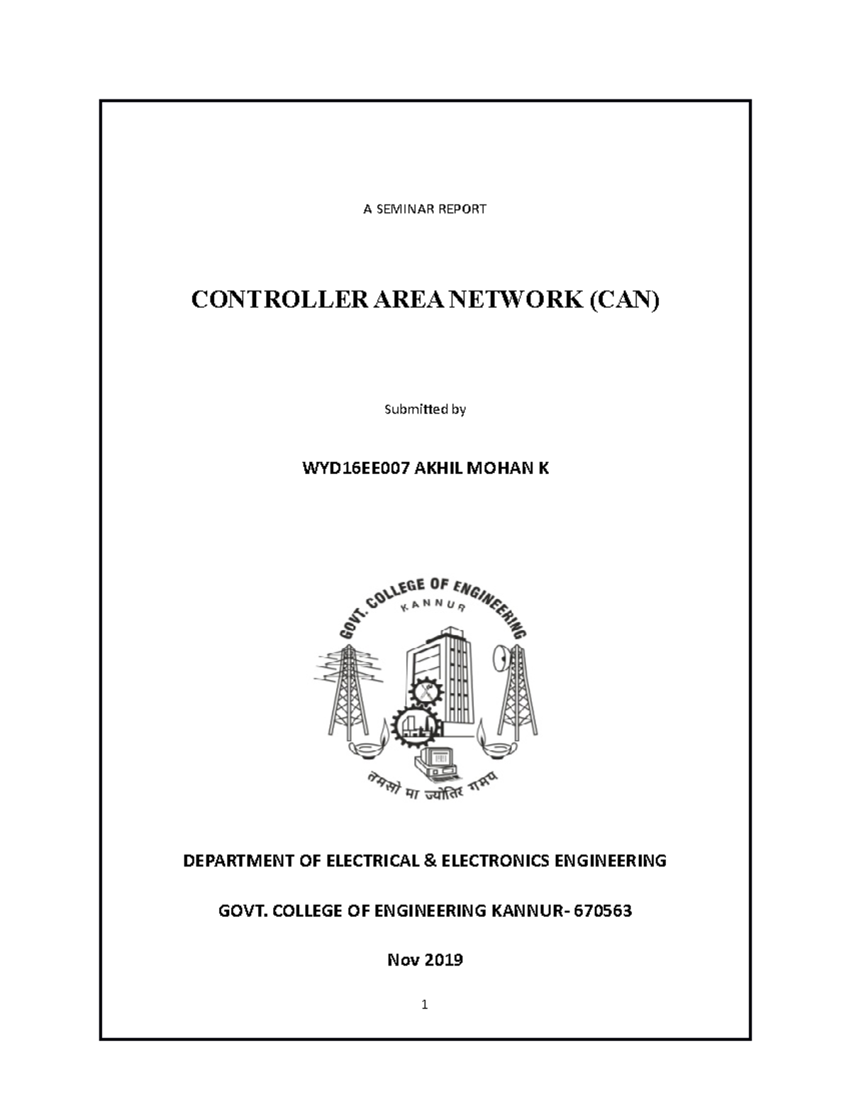 Controller AREA Network - A SEMINAR REPORT CONTROLLER AREA NETWORK (CAN ...