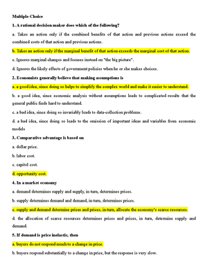 Microeconomics multiple choice questions with answers - Chapter 1 What ...