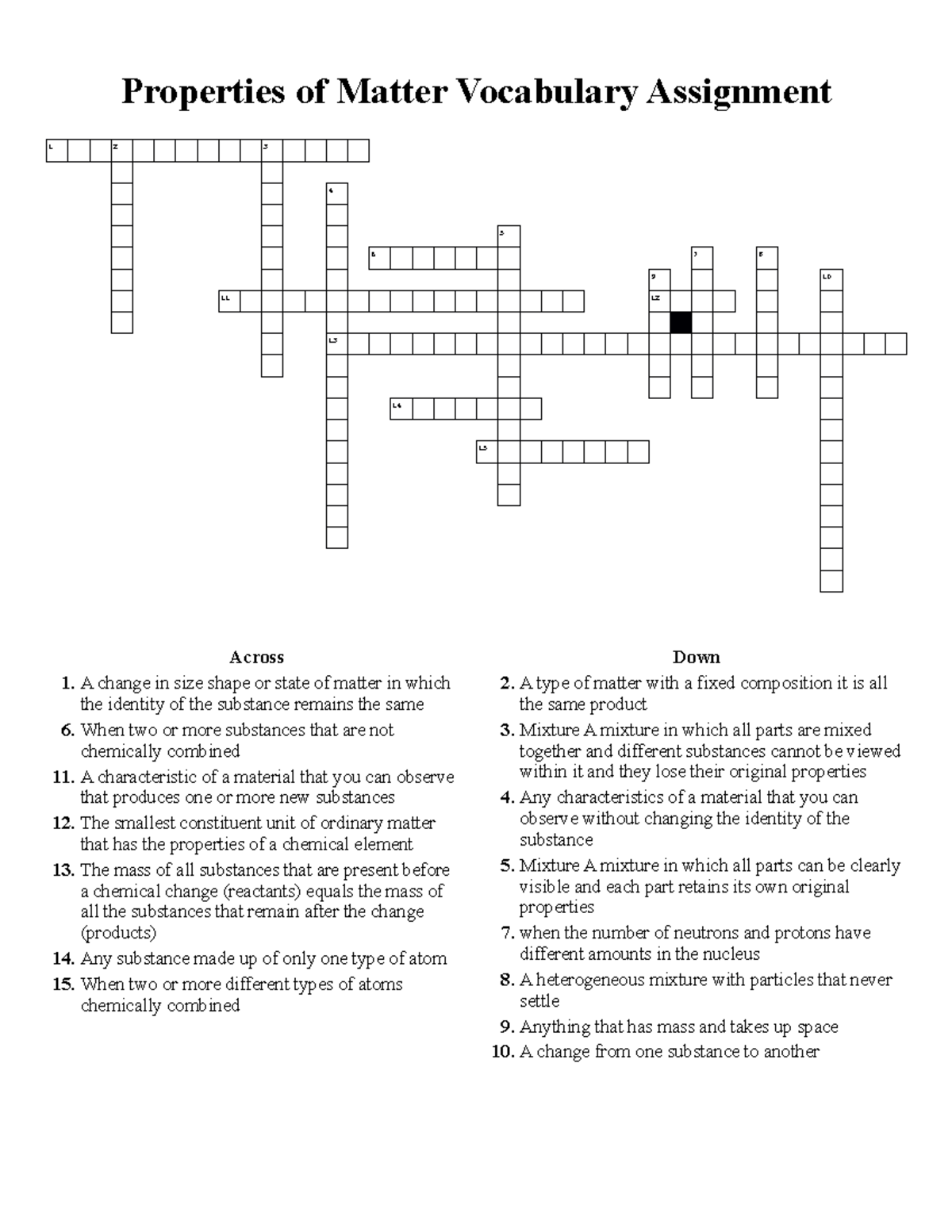 Properties of matter vocabulary assignment 2 - Properties of Matter ...