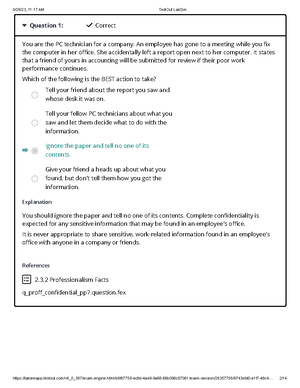 Test Out Lab Sim 2 - khbjnl - Question 1: Correct You work for a large ...