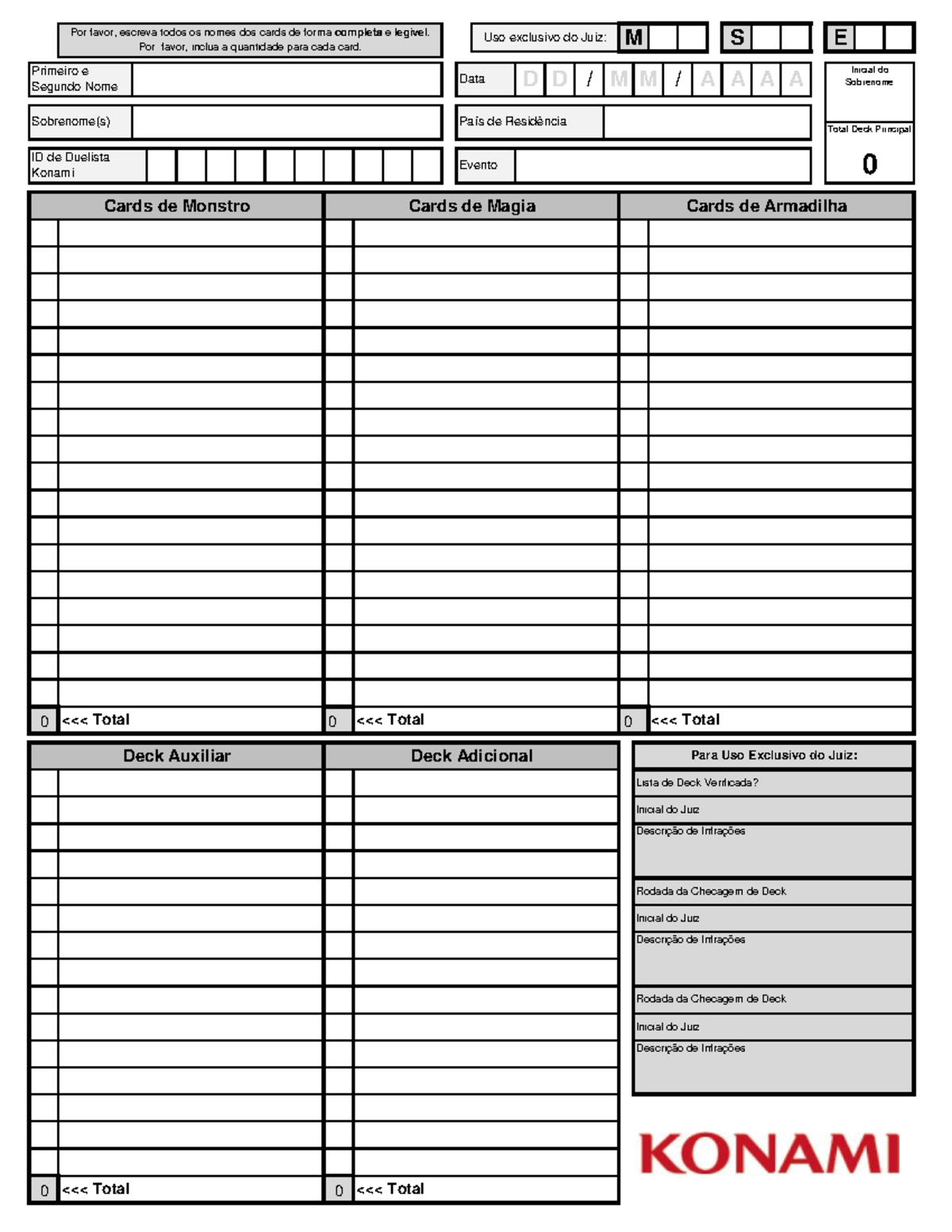KDE Deck List-PT - .................... - Uso exclusivo do Juiz: Lista de Deck Verificada ...
