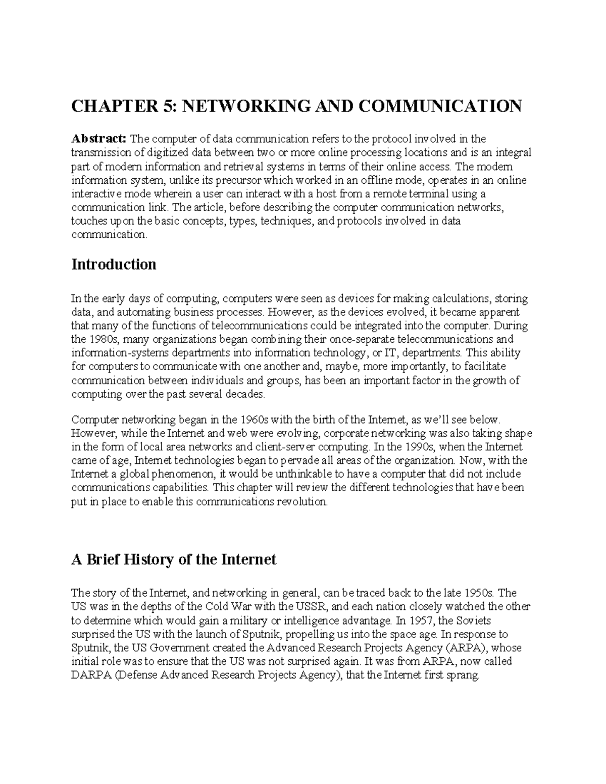 3. Communication in Data Networks - CHAPTER 5: NETWORKING AND COMMUNICATION Abstract: The ...