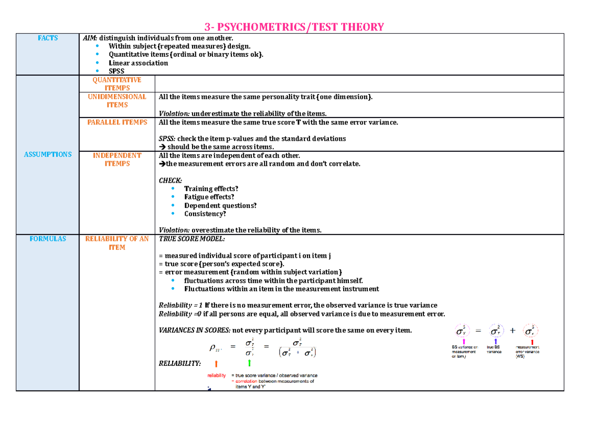 3 Psychometrics - 3- PSYCHOMETRICS/TEST THEORY FACTS AIM: distinguish ...