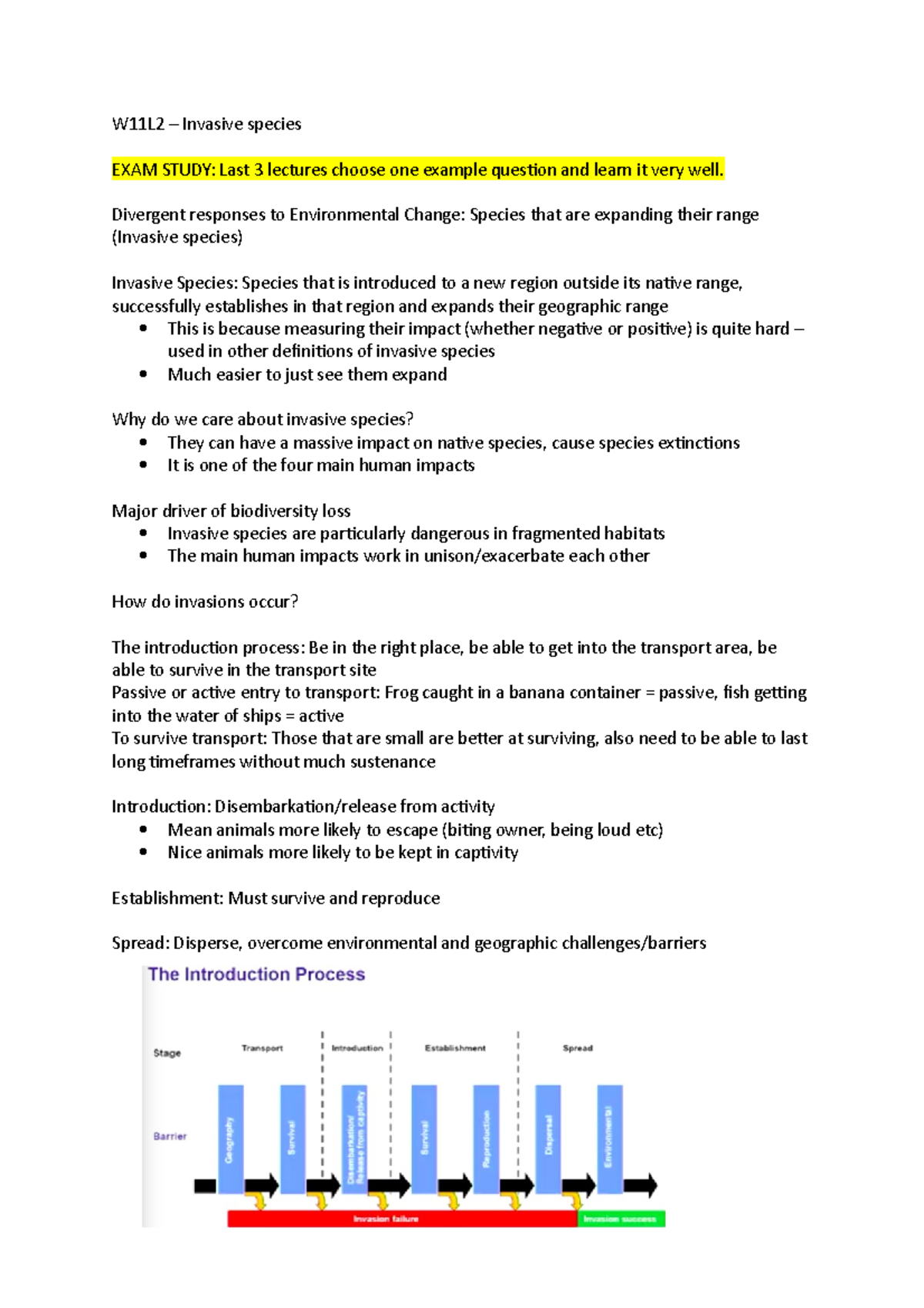 W11L2 - Invasive species - W11L2 – Invasive species EXAM STUDY: Last 3 ...
