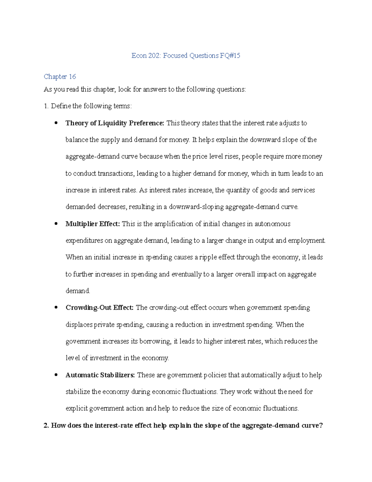 ECO202 Chapter 16 Focus Questions - Econ 202: Focused Questions FQ ...