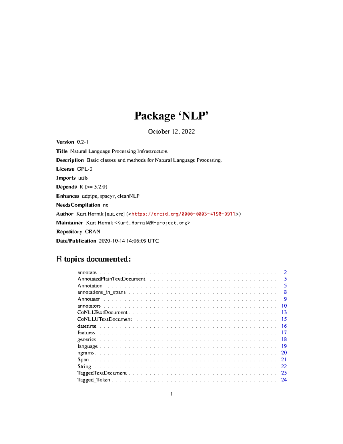 NLP R - Not necessary - Package ‘NLP’ October 12, 2022 Version 0- Title ...