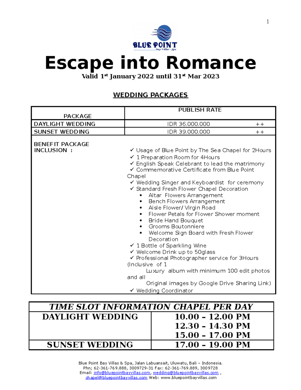 Wedding Package 2023 - school is fun - Escape into Romance Valid 1st ...