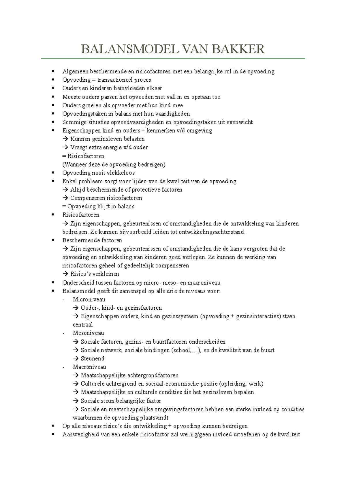 Pedagogisch kader - BALANSMODEL VAN BAKKER Algemeen beschermende en ...