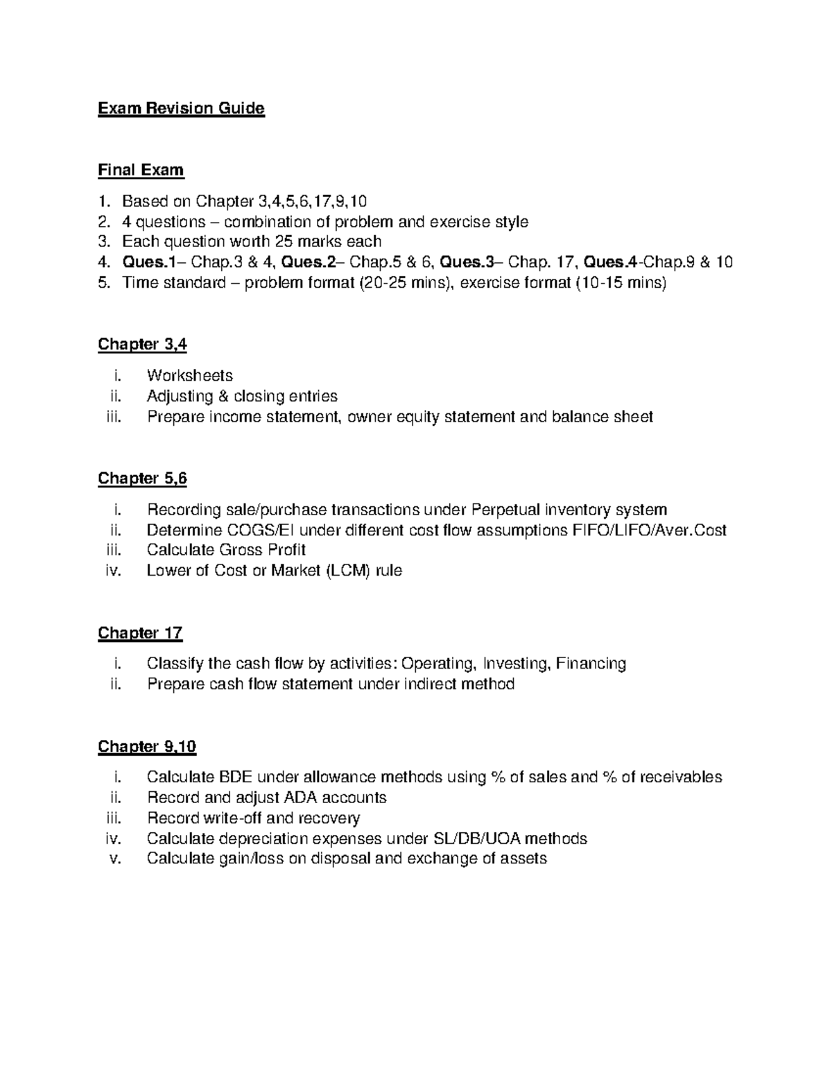 Exam Revision Guide - Exam Revision Guide Final Exam Based on Chapter 3 ...